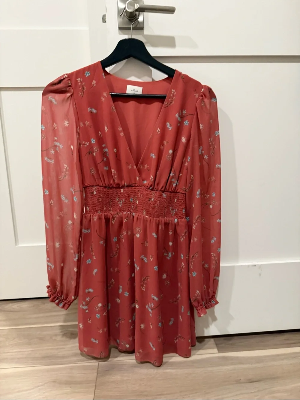Aritzia | Dresses | Aritzia Rust Floral Long Sleeve Smockedwaist Dress ...